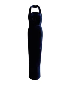 Roland Mouret Scarf-detail Velvet Corset Gown - Navy