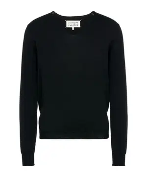 MAISON MARGIELA Cotton V-neck Sweater - Black