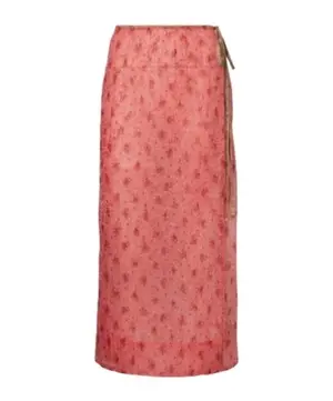 GANNI Lightweight Printed Midi Skirt - Red