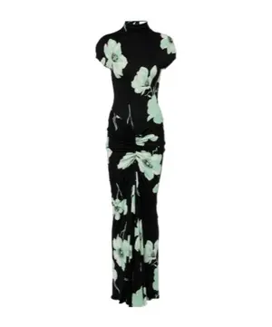 Alaïa Floral Ruched Jersey Maxi Dress