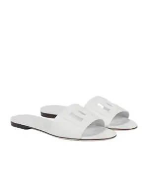 Dolce & Gabbana Logo Cutout Leather Slides - White