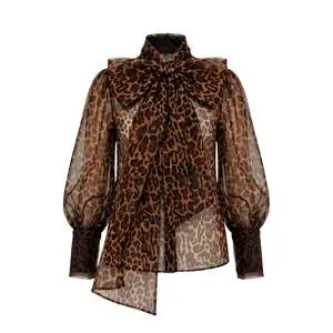 OSCARMORRIS Geste Leopard Print Balloon Sleeve Shirt