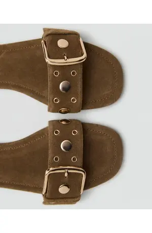 Mango Studded Buckle Strap Slide Sandals