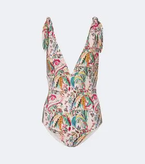 Etro Printed One Piece Swimsuit With Self-tie Neck