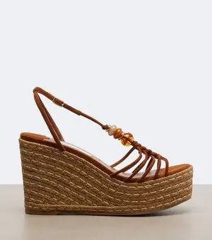 JIMMY CHOO Embellished Suede Espadrille Wedge Sandals
