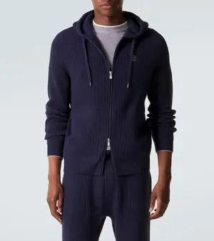 Brunello Cucinelli Ribbed-knit Cashmere Zip-up Cardigan - Blue