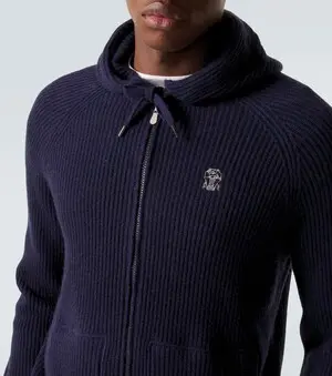Brunello Cucinelli Ribbed-knit Cashmere Zip-up Cardigan - Blue