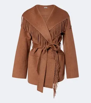 Simkhai Rowen Wool-blend Jacket With Fringe Detail - Brown