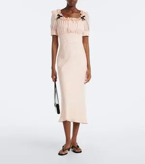 Alessandra Rich Bow-detail Ruffled Silk Jacquard Midi Dress - Pink