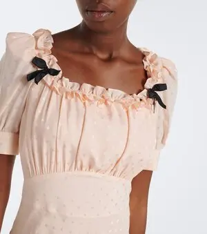 Alessandra Rich Bow-detail Ruffled Silk Jacquard Midi Dress - Pink