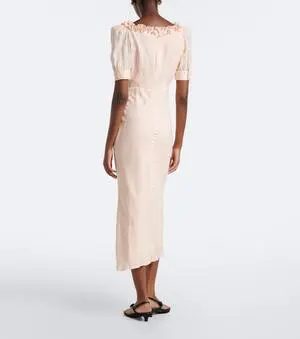 Alessandra Rich Bow-detail Ruffled Silk Jacquard Midi Dress - Pink