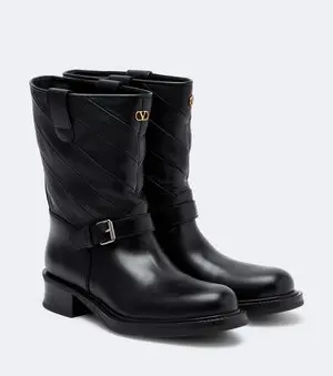 Valentino Garavani Vlogo Leather Biker Boots - Black