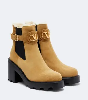 Valentino Garavani Suede Vlogo Buckled Ankle Boots - Brown
