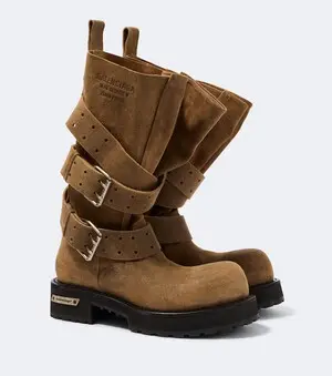 Balenciaga Balenciaga Suede Biker Boots Beige