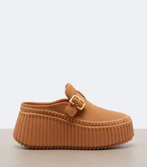 Chloé Nama Leather Platform Mules - Brown