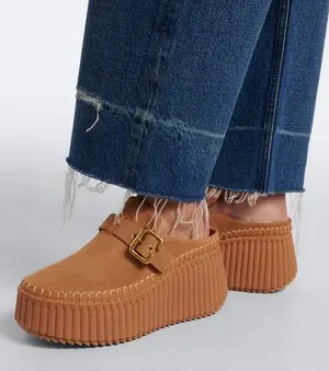 Chloé Nama Leather Platform Mules - Brown