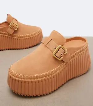 Chloé Nama Leather Platform Mules - Brown