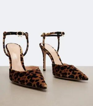 GIANVITO ROSSI Leopard-print Velvet Slingback Pumps