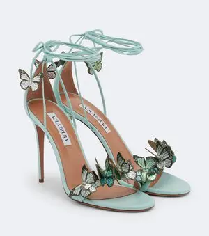 AQUAZZURA Papillon Appliqué Leather Sandals - Blue