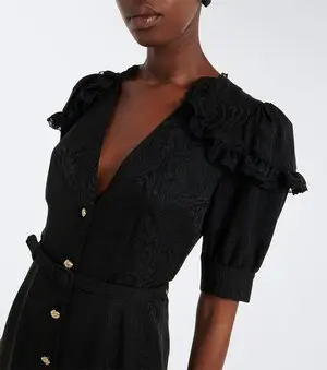 Alessandra Rich Belted Silk Jacquard Midi Dress