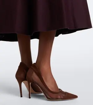 GIANVITO ROSSI Pointed Toe Suede And Mesh Pumps