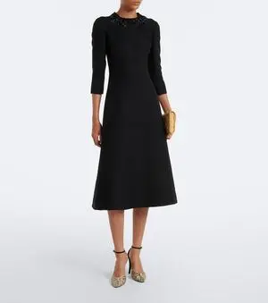 Valentino Garavani Crepe Couture Embellished Midi Dress - Black