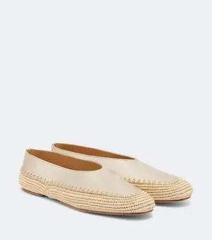 Gabriela Hearst Strength Raffia-trimmed Metallic Leather Flats - Gold