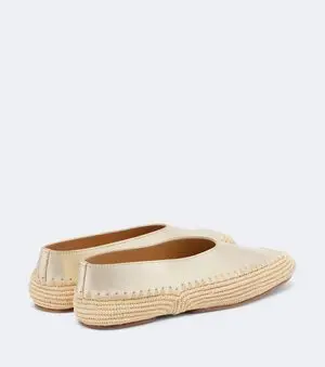 Gabriela Hearst Strength Raffia-trimmed Metallic Leather Flats