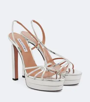 AQUAZZURA Metallic Leather Sandals - Silver