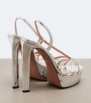 AQUAZZURA Metallic Leather Platform Sandals - Silver