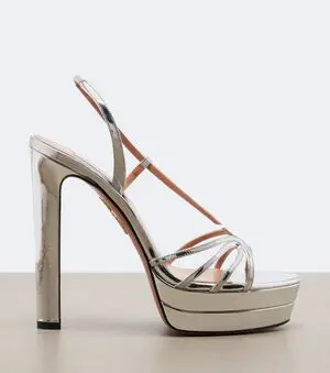 AQUAZZURA Metallic Leather Platform Sandals - Silver