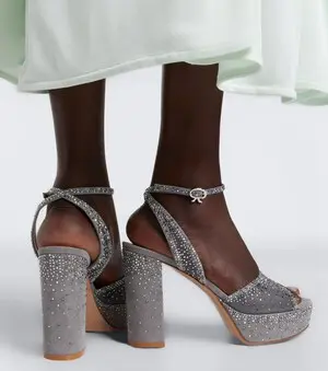 GIANVITO ROSSI Embellished Organza Platform Sandals - Grey