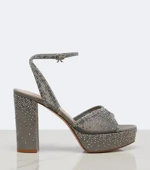 GIANVITO ROSSI Embellished Organza Platform Sandals - Grey