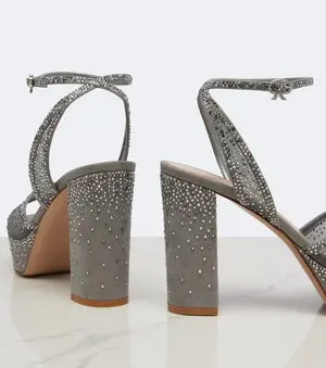 GIANVITO ROSSI Embellished Organza Platform Sandals - Grey