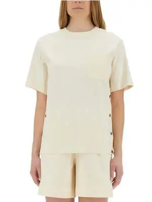Moncler T-shirt With Side Buttons - Cream