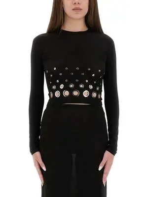 Rabanne Cropped Top With Eyelets - Black