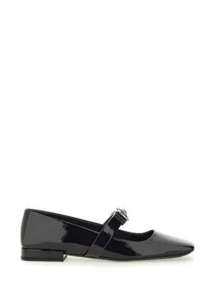 Versace Patent Leather Ballerina Ribbon Flats - Black
