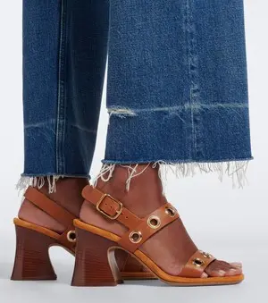 Chloé Embellished Leather Sandals - Brown