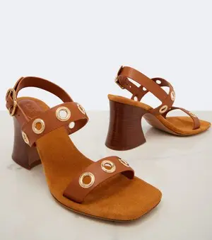 Chloé Embellished Leather Sandals - Brown