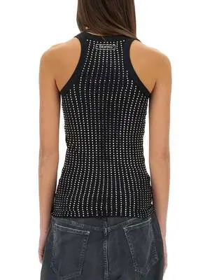 Attico Ribbed Embellished Tank Top - Black
