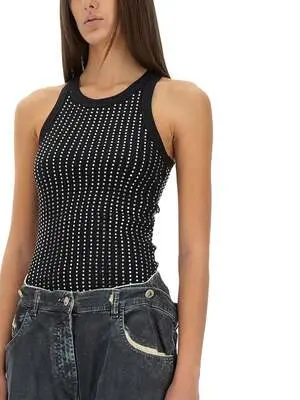 Attico Ribbed Embellished Tank Top - Black