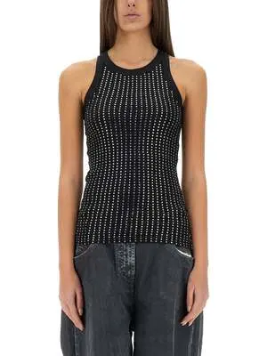Attico Ribbed Embellished Tank Top - Black