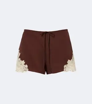 DE LA VALI Elia Lace-trimmed Crêpe De Chine Shorts - Brown