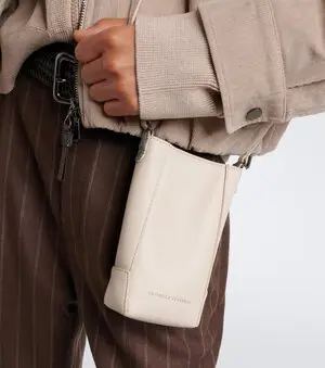 Brunello Cucinelli Duo Mini Monili Leather Phone Pouch - Beige