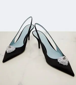 Valentino Garavani Embellished Velvet Slingback Pumps - Black
