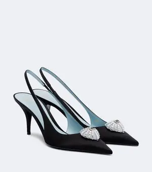 Valentino Garavani Embellished Velvet Slingback Pumps - Black