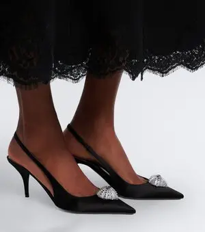 Valentino Garavani Embellished Velvet Slingback Pumps - Black