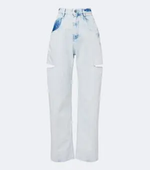 MAISON MARGIELA Cutout Barrel-leg Jeans In Bleached Indigo - Blue