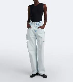 MAISON MARGIELA Cutout Barrel-leg Jeans In Bleached Indigo - Blue