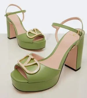 Valentino Garavani Vlogo Embellished Leather Platform Sandals